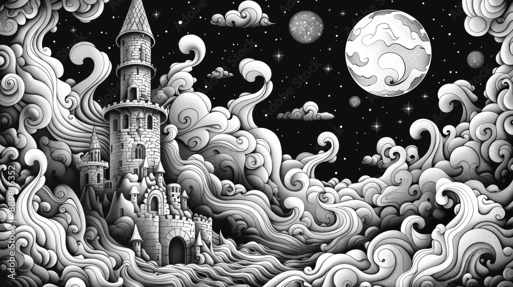 fantasy wizard tower, enchanting wizards tower encircled by swirling ...