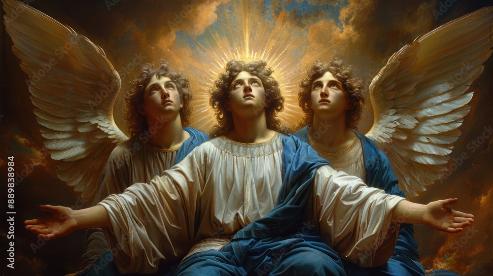 Sacred representation: icon depicting holy trinity, featuring god the ...