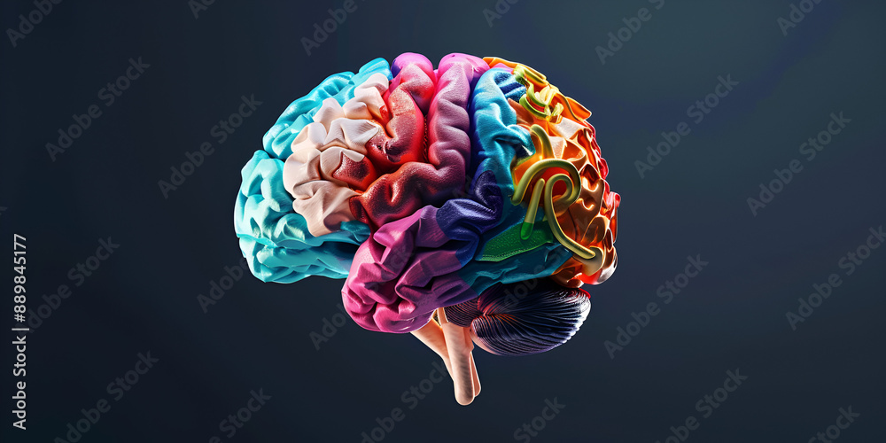 Colorful 3D Model of Human Brain with Detailed Anatomy, Multicolored ...