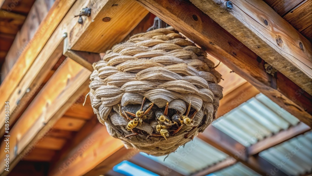 Wasps nest under roof causing nuisance and danger, danger, problem ...
