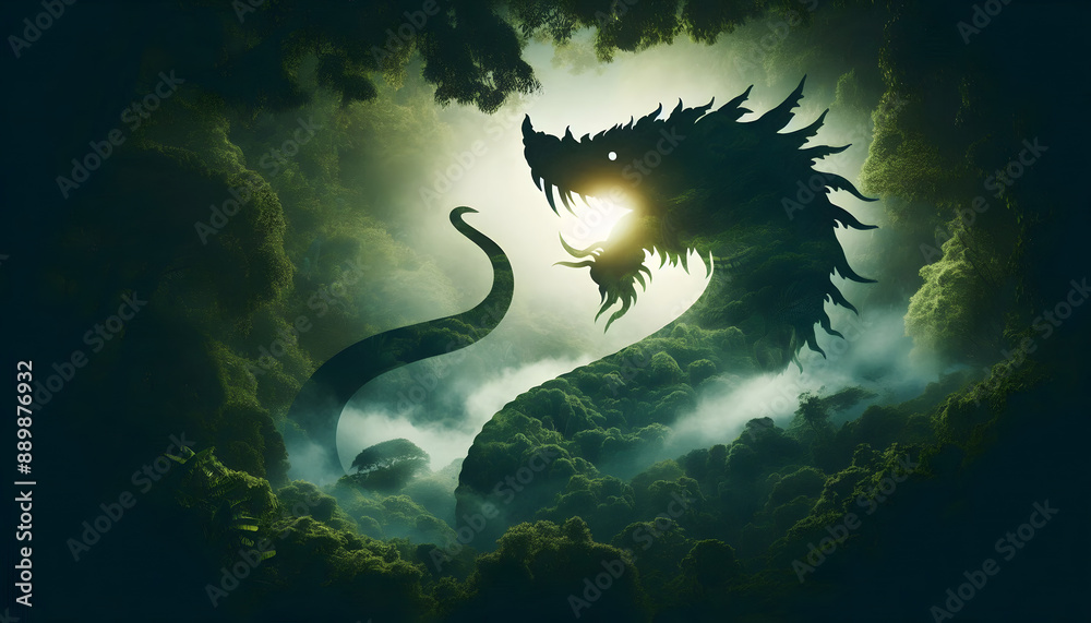 dragon and moon. Naga coiled protectively around a sacred stupa, golden ...