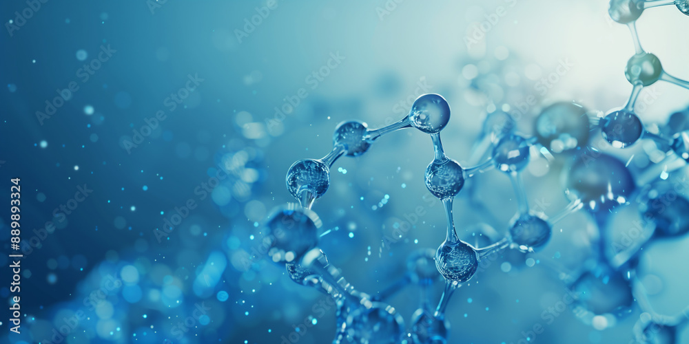 3d rendering of the structure of water molecules on dark blue ...