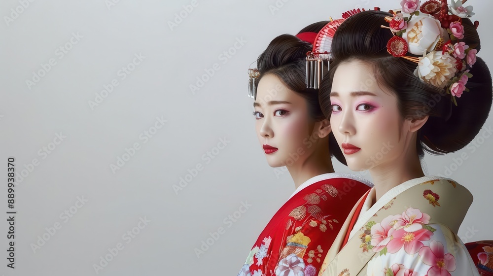 elegant portrait of japanese women with serene expressions minimalist ...