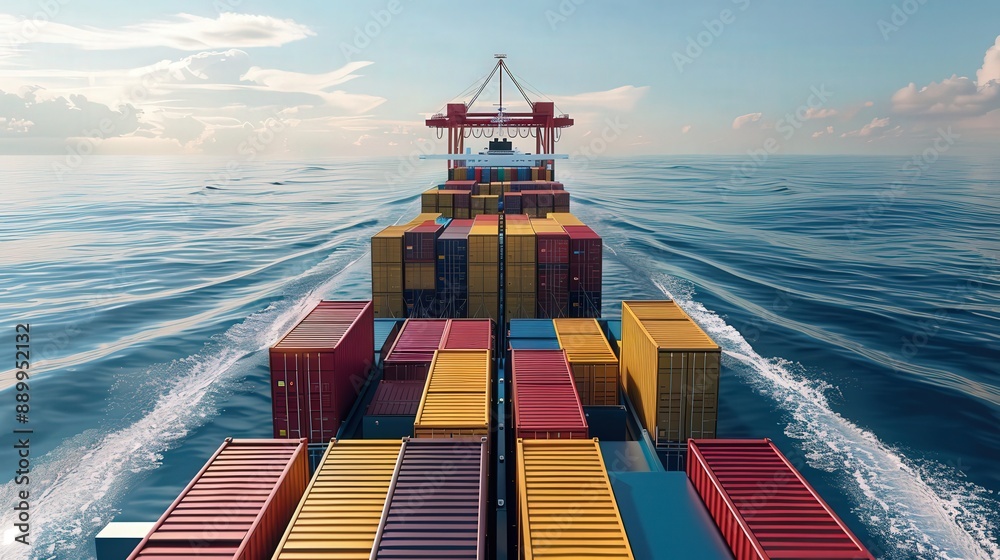 Photograph a cargo ship with automated loading and unloading systems ...