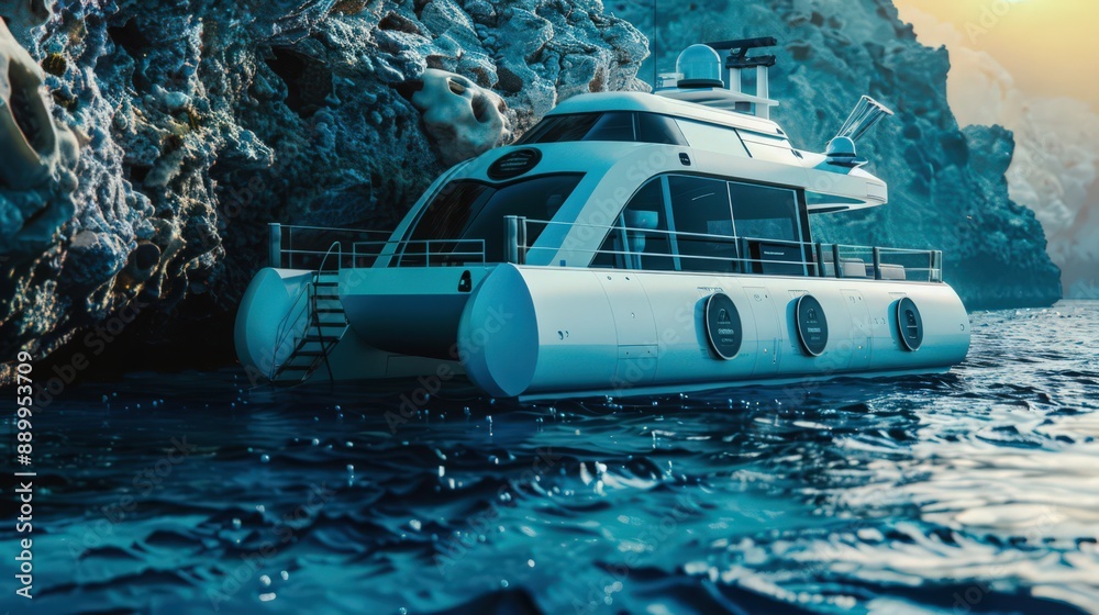 Photograph a luxury expedition yacht with deployable underwater ...