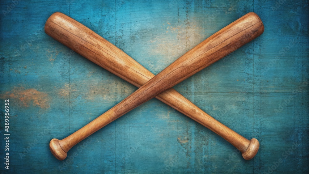 A stylized illustration of crossed wooden baseball bats with worn ...