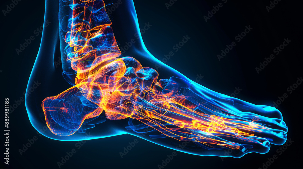 3d illustration of a human foot showing the skeletal structure of the ...