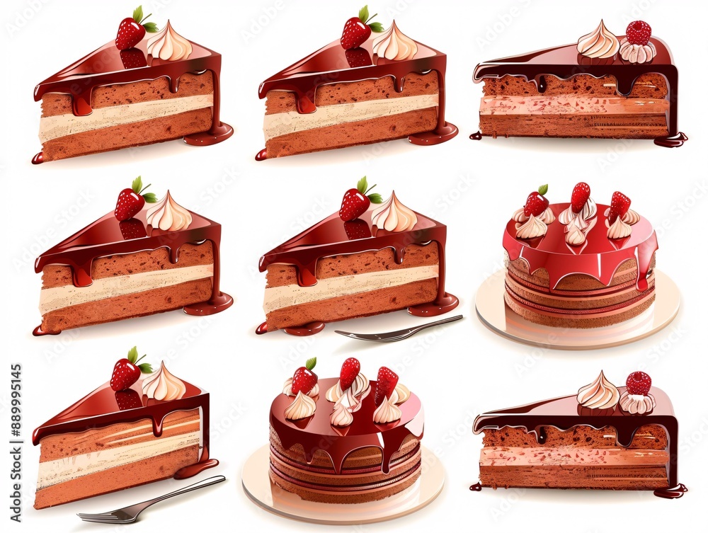 3. Detailed vector images of a richly glazed cake, shown from multiple ...