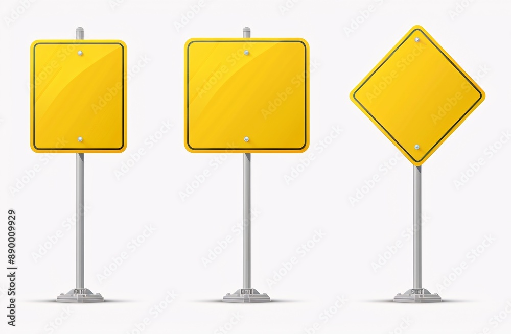 Authentic yellow traffic sign. Standalone signal charts. Empty street ...