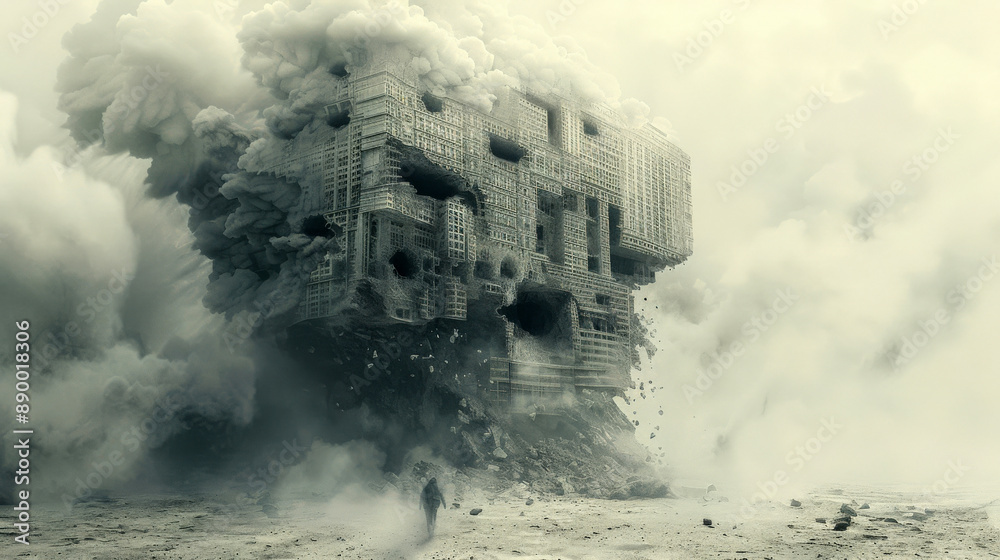 abstract structure or building crumbling into dust Stock Illustration ...