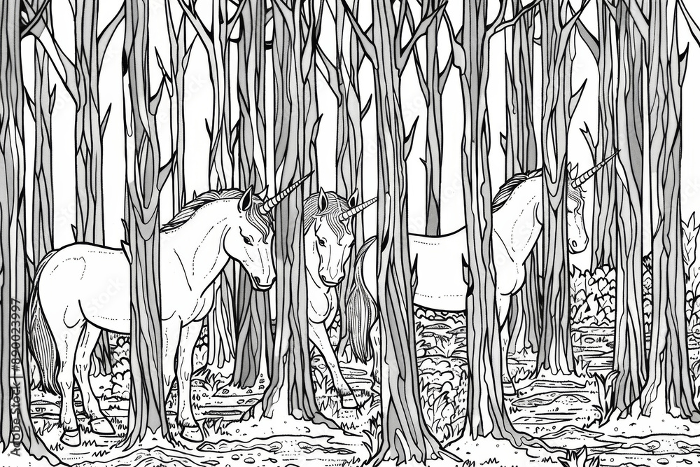 Mindful Coloring: Unicorns and Forests | Coloring page for relaxation ...