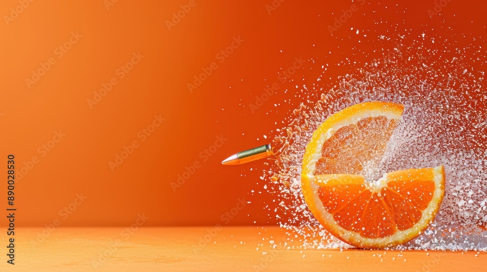 Bullet Impacting a Piece of Fruit. An image of a bullet striking a ...