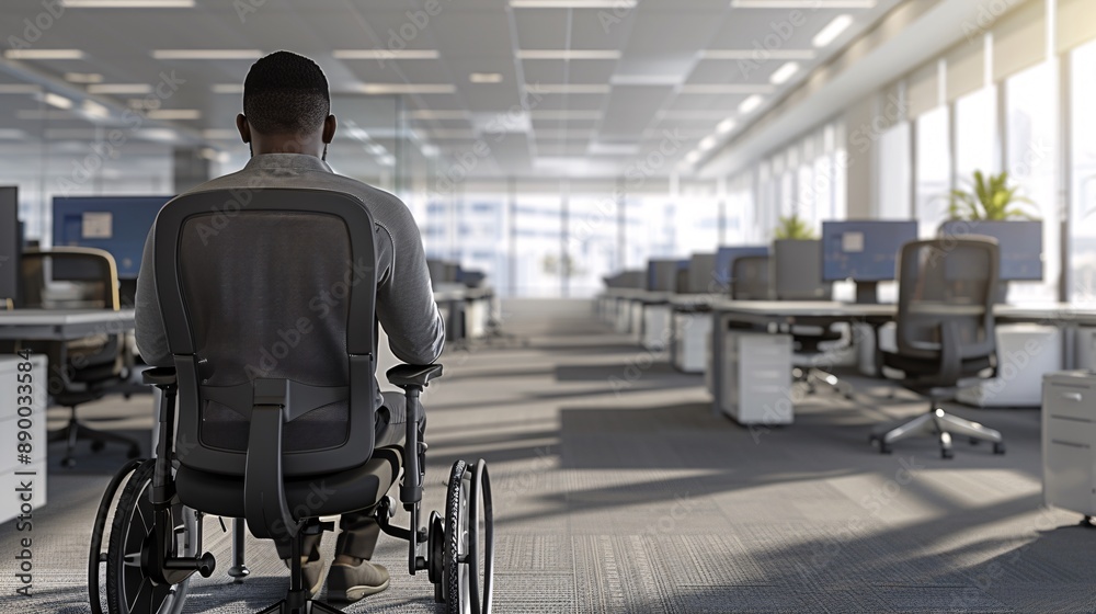An open office layout featuring an employee with a disability using ...