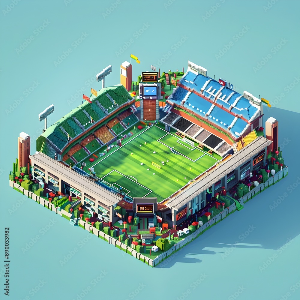 Vibrant Pixel Art of a Colorful Sports Stadium with Detailed Bleachers ...