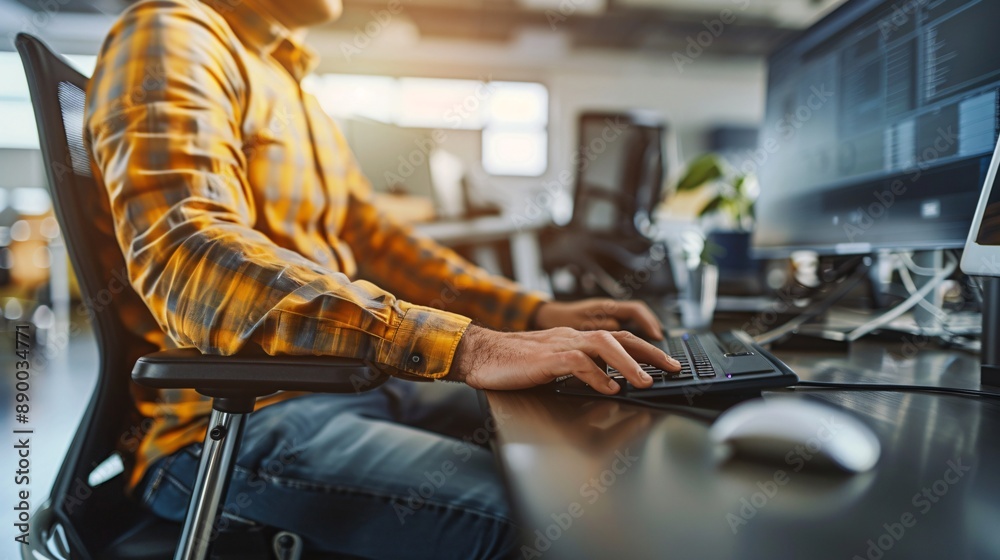 An inclusive office setting where an employee with limited hand ...