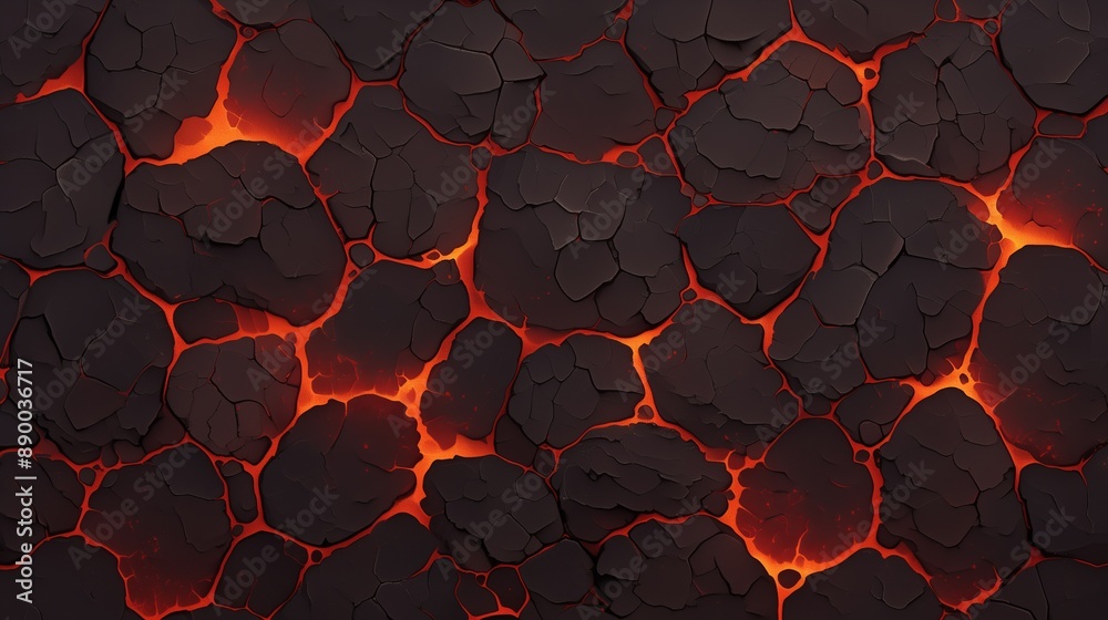 Hot lava through the cracked ground background, illustration magma ...