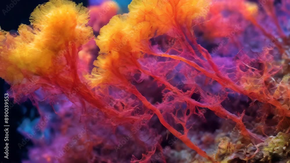 Microscope of mucous mold exploding in natural habitat, transparent ...