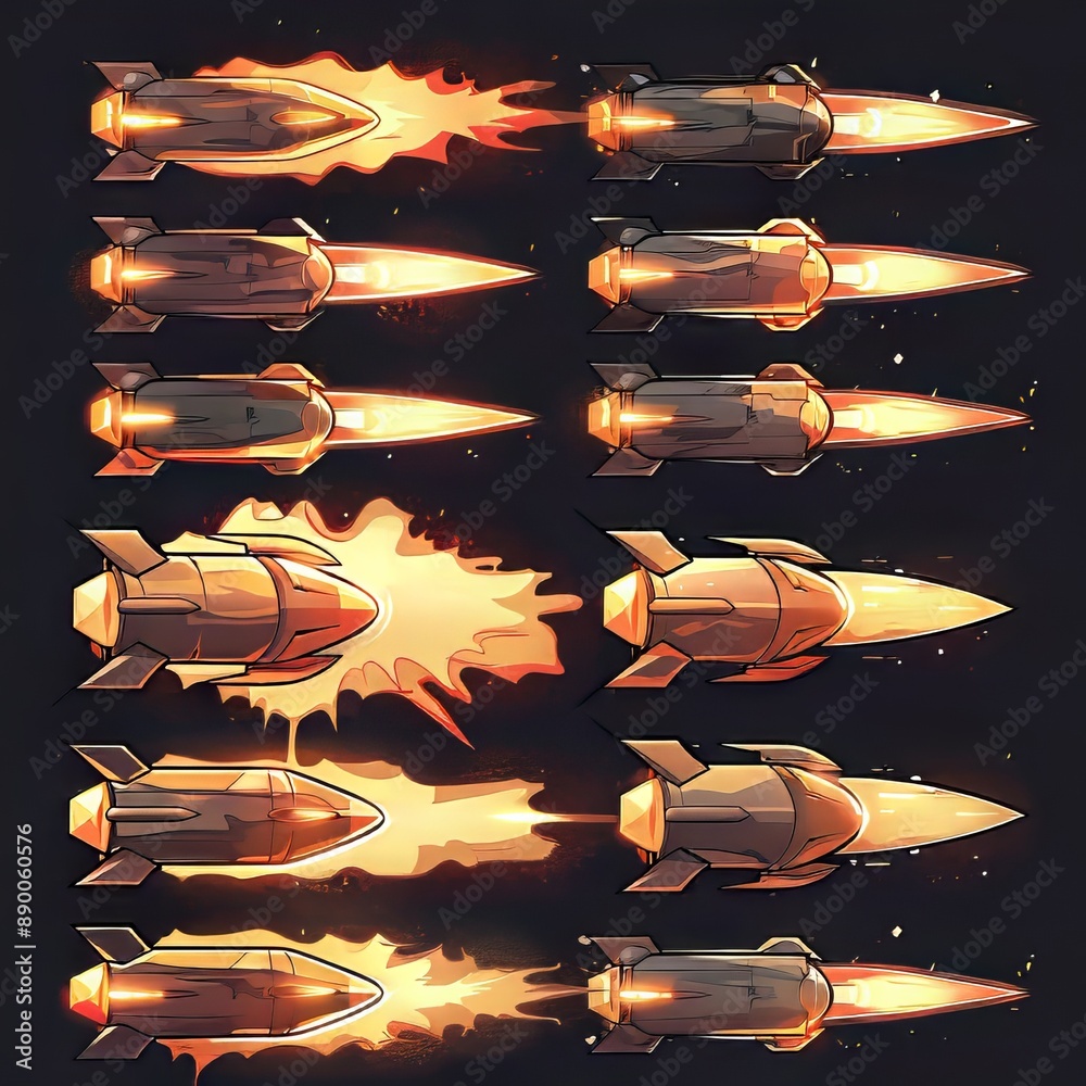 Detailed Digital Rocketship Animation Sprite Sheet ilustración de Stock ...