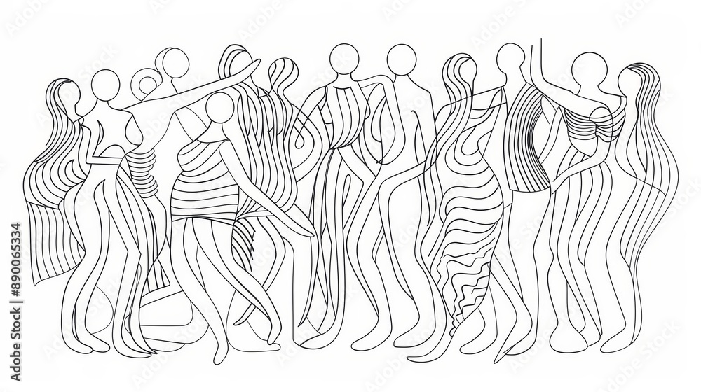 Abstract Line Art Dance Party: A Celebration of Movement - A black and ...