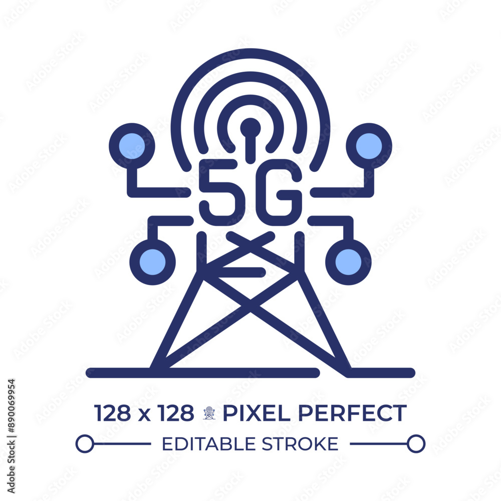 5G connectivity pixel perfect RGB color icon. Cellular tower. Data ...