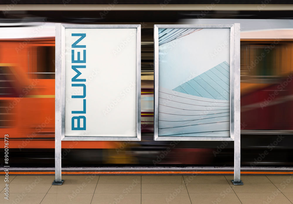 Train Station Ad Signs Mockup With Generative AI Stock Template | Adobe ...