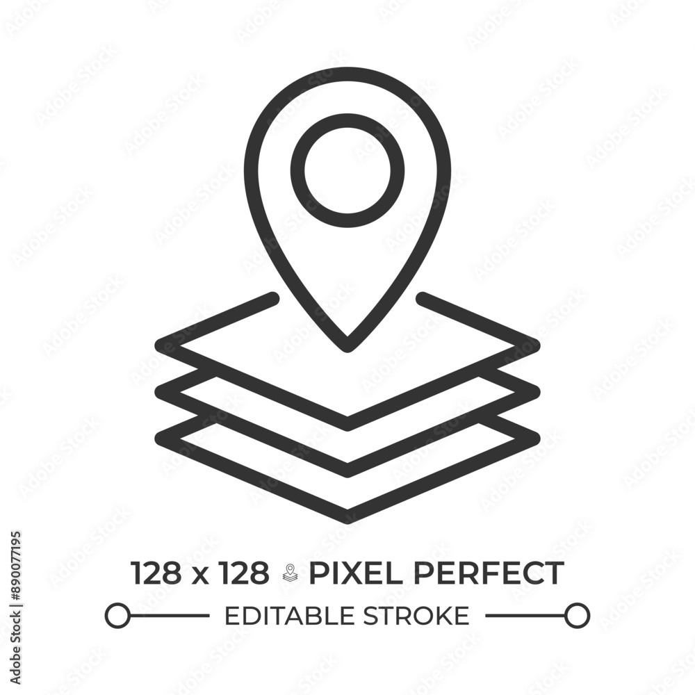 GIS pixel perfect linear icon. Geographic information system. Remote ...