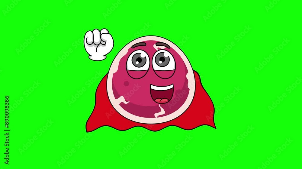 Superhero beef cartoon flying with red cape, green screen animation of ...