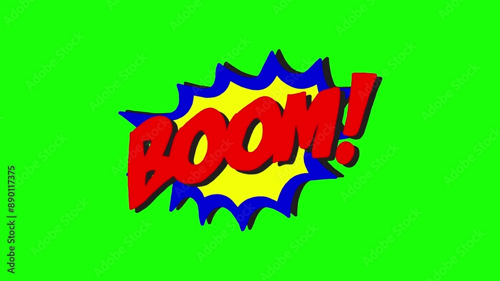Boom! comic text animation on green screen background. Boom! pop art in ...