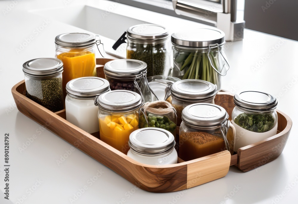 sleek kitchen countertop organization white surface, storage, tidy ...