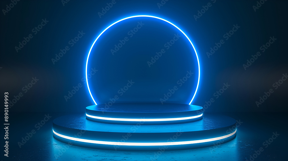 Neon round podium in dark room, abstract background,Abstract round ...