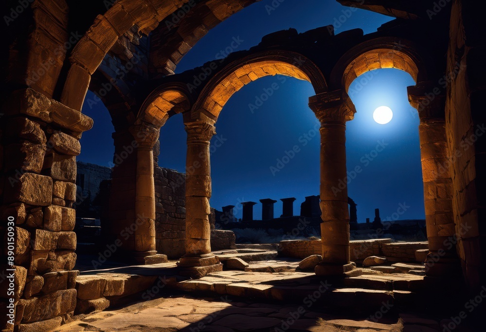 moonlit shadows over ancient ruins, moonlight, night, dark, eerie ...