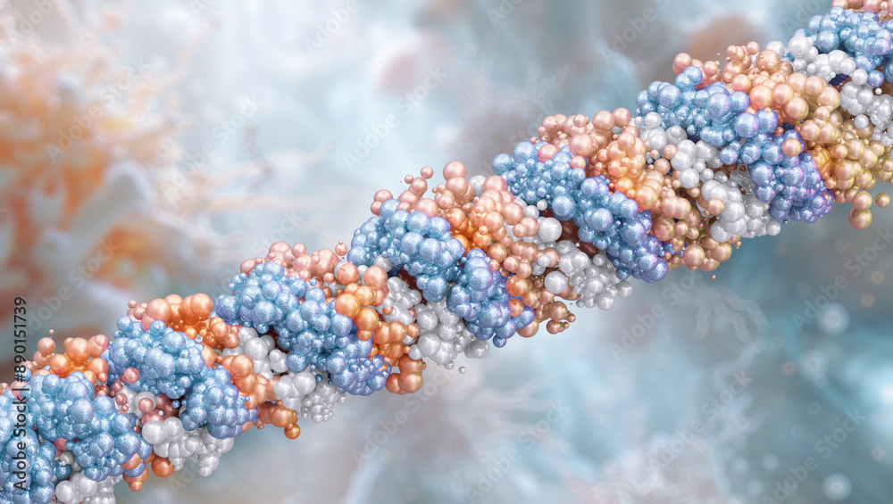 Triple-helical structure of collagen molecule, key skin protein. Amino ...
