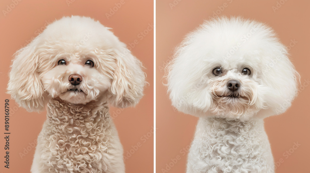 Before and after grooming, a white Bichon Frise dog looks transformed ...
