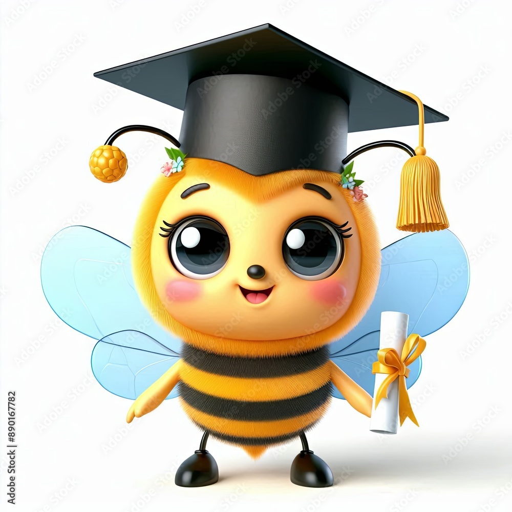 Cute Honey Bee Graduation Cartoon 3d Generative AI Stock Illustration ...