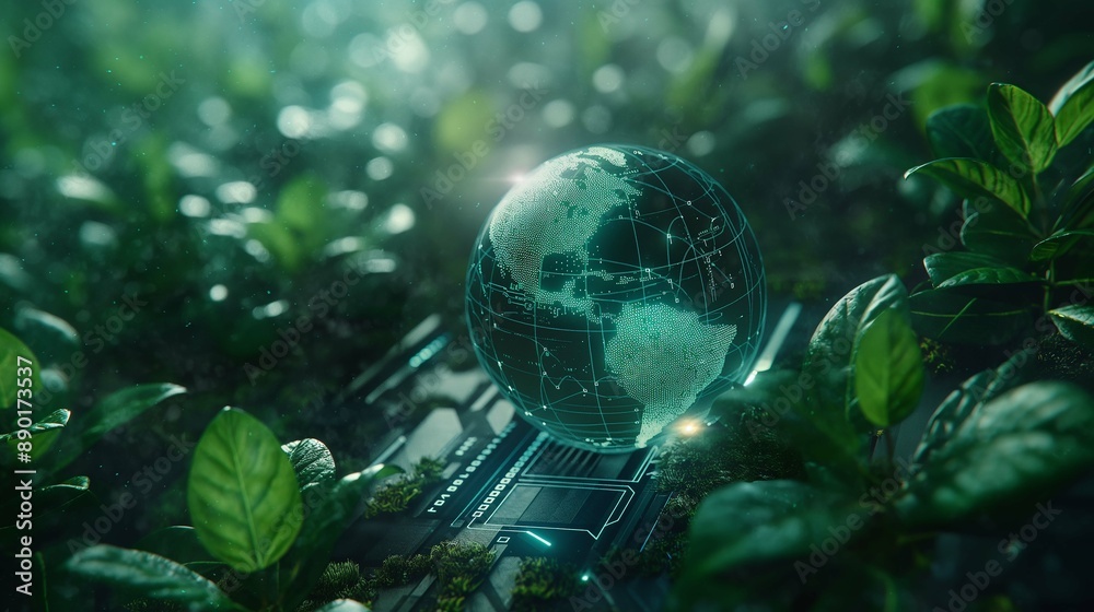 Futuristic AI interfaces seamlessly integrated with sustainable ...