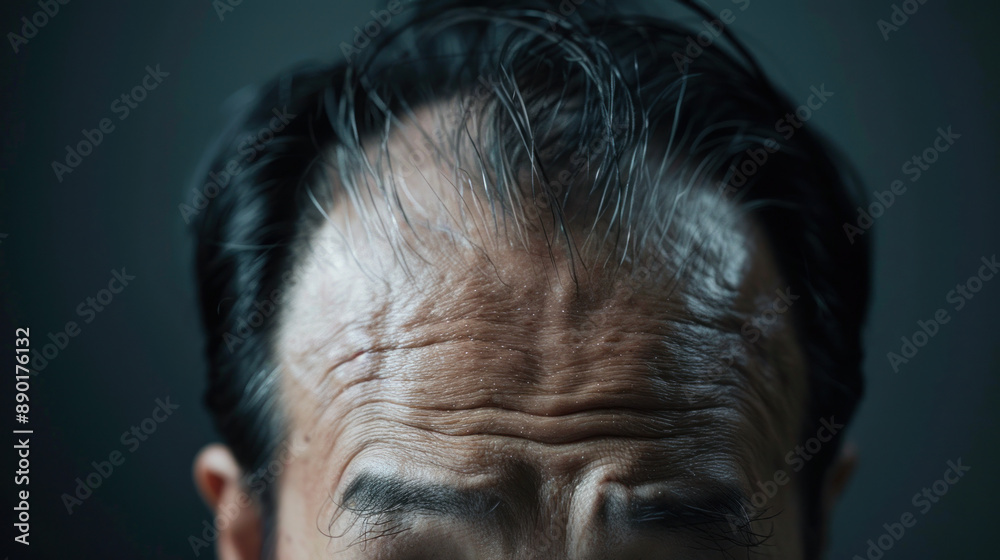 Man with black hair is experiencing hair loss or alopecia. His hairline ...