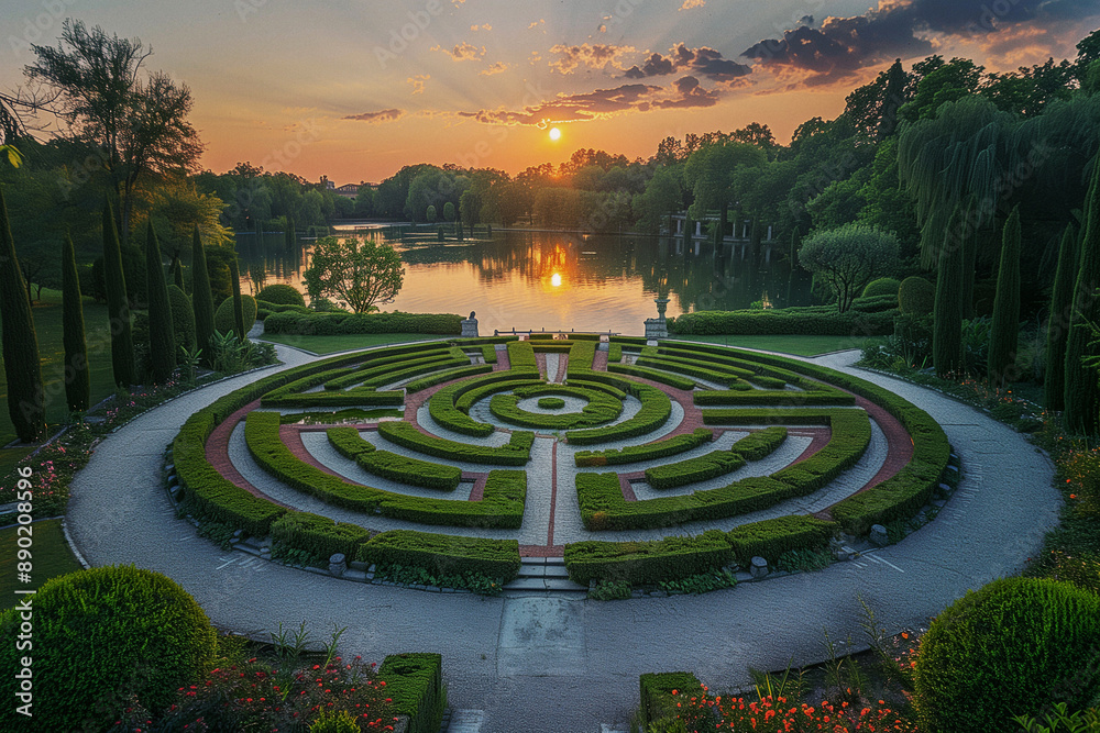 Landscaping architectural fantasy:aerial view of green edge maze ...