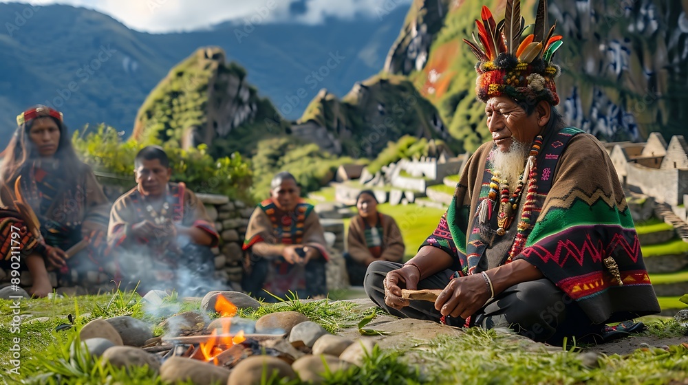 Ancient Incan Sun Ritual at Machu Picchu Sunrise Ceremony. Stock Photo ...