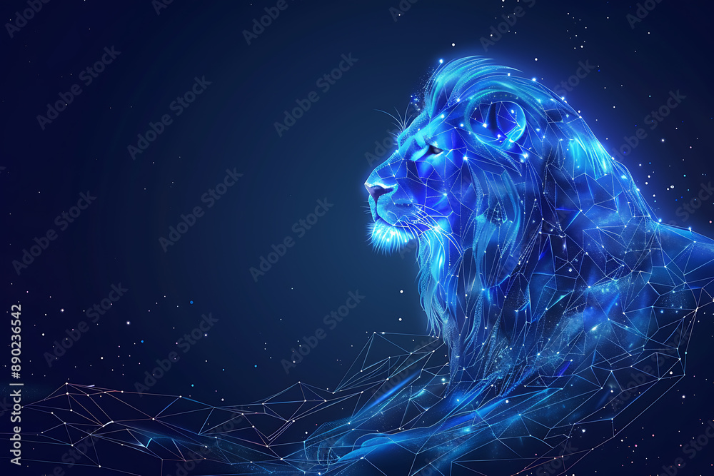 Digital wireframe polygon illustration of the Leo zodiac sign ...