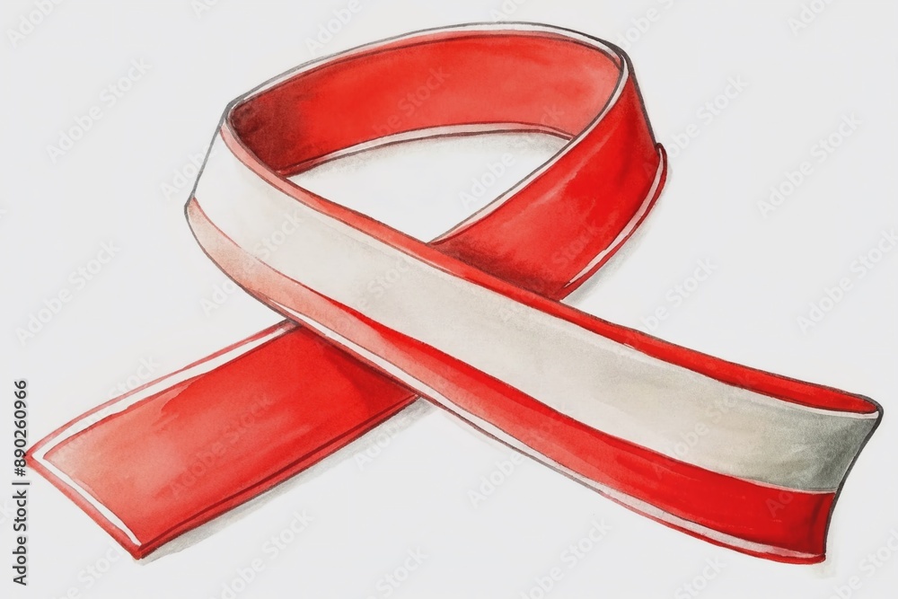 Vibrant red and white transparent ribbon wrapped around a smooth ...