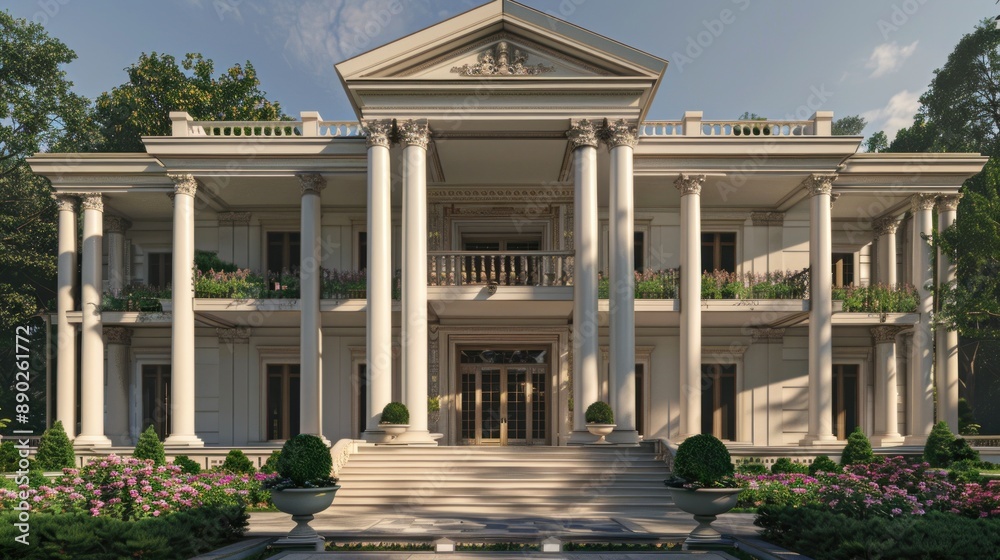 Create a prompt for a photo realistic image of a Greek Revival mansion ...