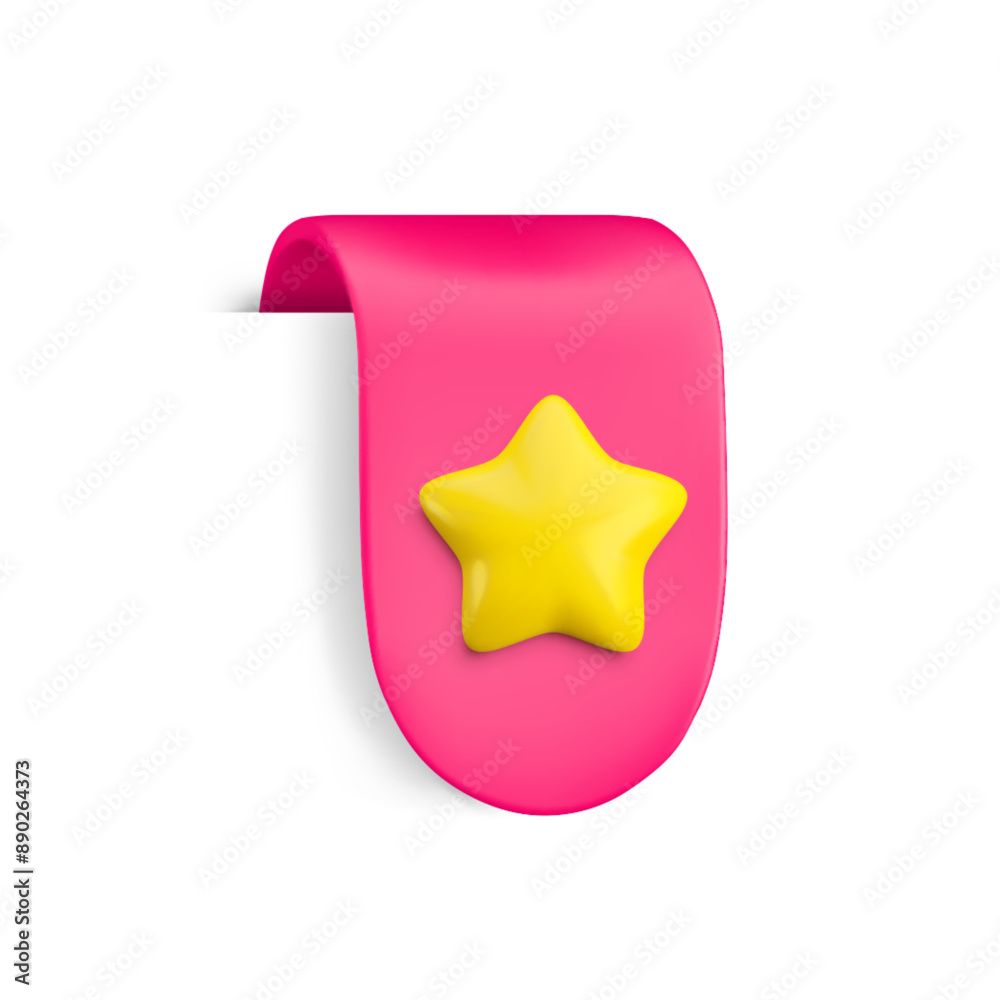 Vector Realistic 3d Pink Bookmark with gold star. Favorite icon design ...