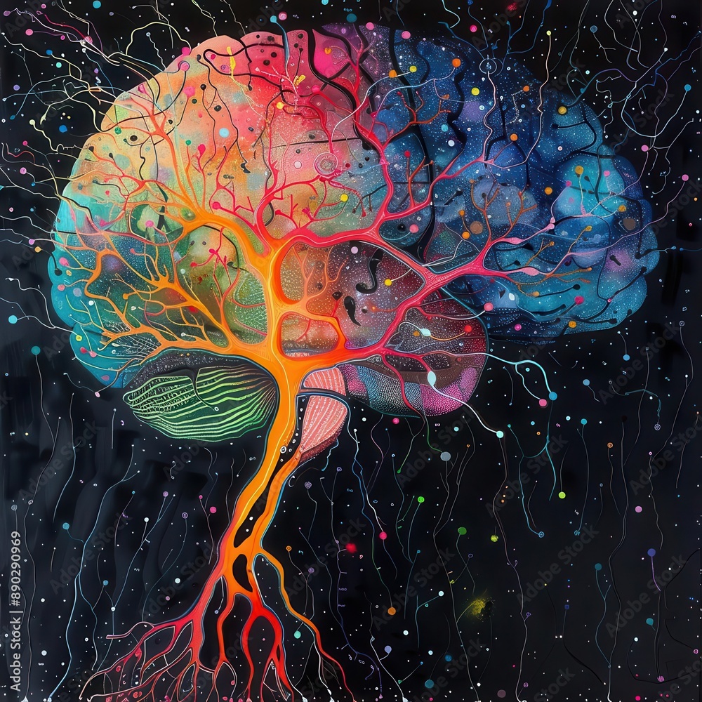 artistic representation of a neurodivergent brain depicted as a ...