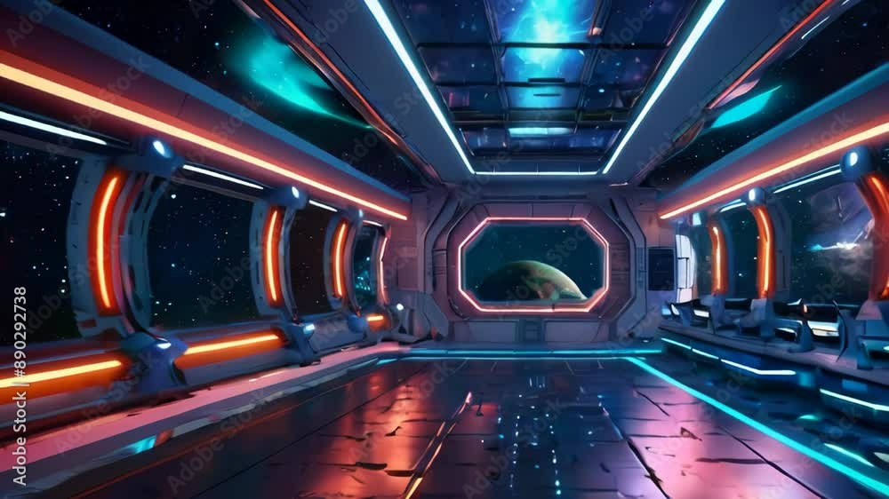 Futuristic Spacecraft Interior with Galaxy View. Advanced Technology ...