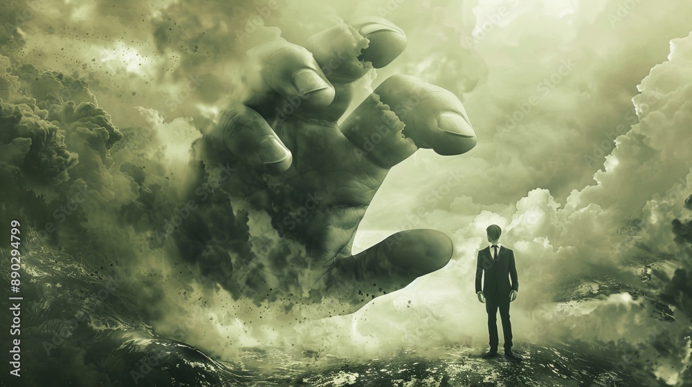 Anxiety grips the businessman, paralyzed by fear of failure. The giant ...