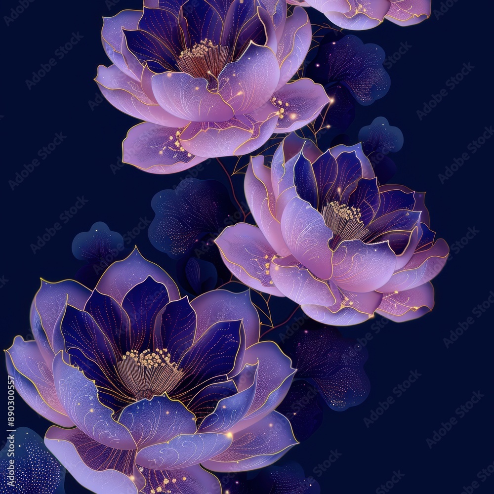 Floral design with neon outlines and digital glitch effects, set ...