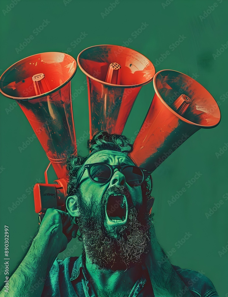 An illustration of a man with a beard and sunglasses looking up ...