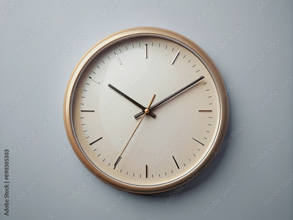 A traditional analog clock face features clock hands at 9 and 3 ...