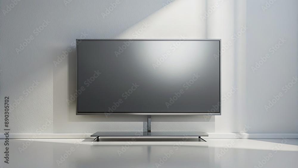 Modern sleek flat screen television mounted on a crisp white wall with ...