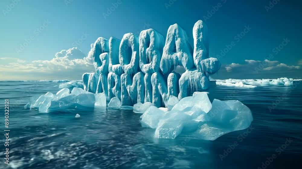 Global Warming Concept: Icy Global Warming Text Floating on Ocean ...